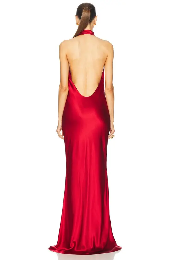 THE SEI Halter Drape Bias Gown - Cherry