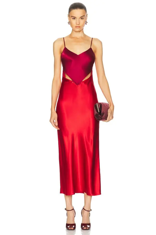 FLEUR DU MAL Silk Zipper Maxi Slip Dress - Rouge