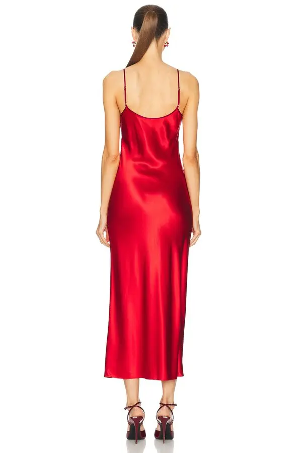 FLEUR DU MAL Silk Zipper Maxi Slip Dress - Rouge