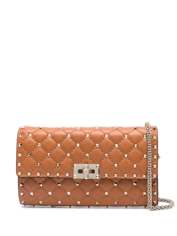 Valentino Garavani Rockstud Spike Nappa Leather Crossbody Clutch Bag - Brown