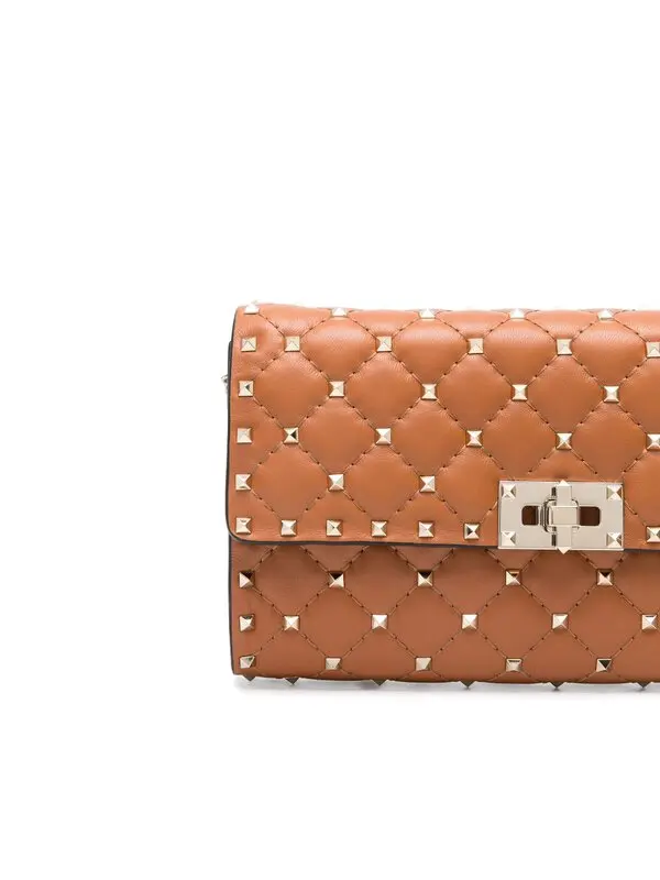 Valentino Garavani Rockstud Spike Nappa Leather Crossbody Clutch Bag - Brown