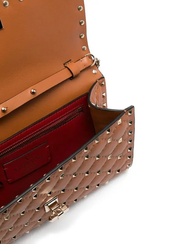 Valentino Garavani Rockstud Spike Nappa Leather Crossbody Clutch Bag - Brown