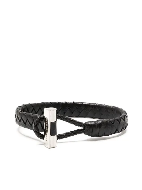 FERRAGAMO Leather Braided Bracelet - Black
