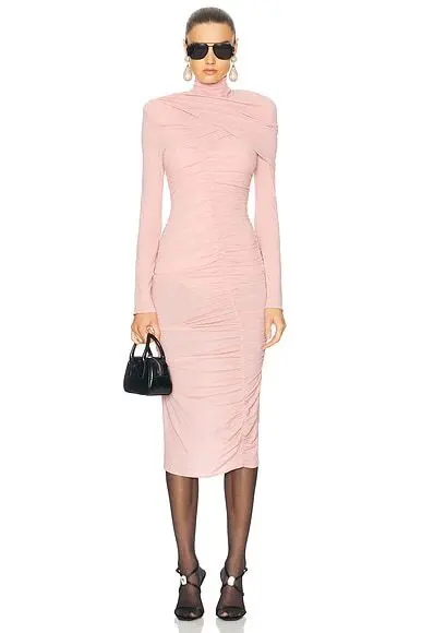 Magda Butrym Draped High Neck Midi Dress
