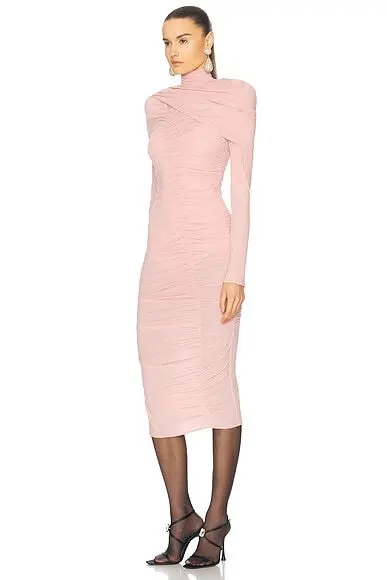 Magda Butrym Draped High Neck Midi Dress