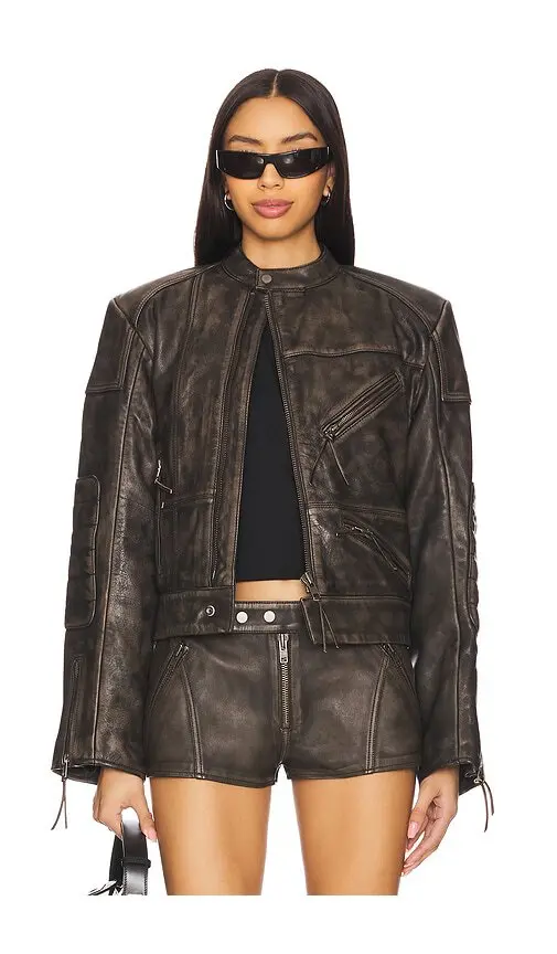 H:OURS Lavinia Leather Racer Jacket