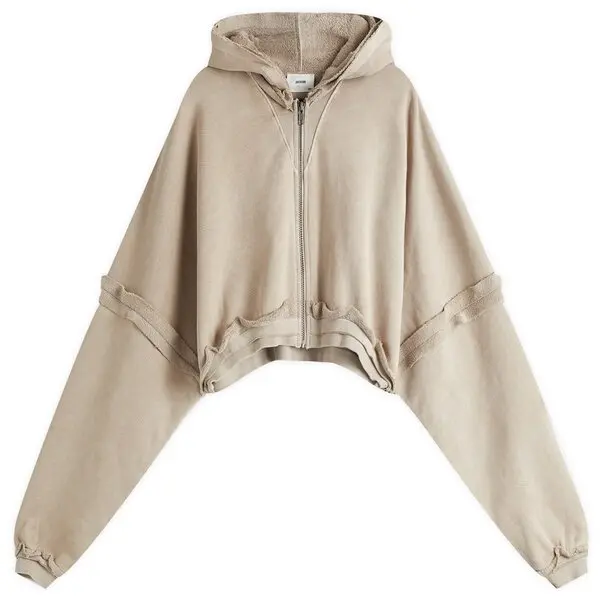 Joah Brown Deconstructed Crop Zip Hoodie - Sand | Editorialist