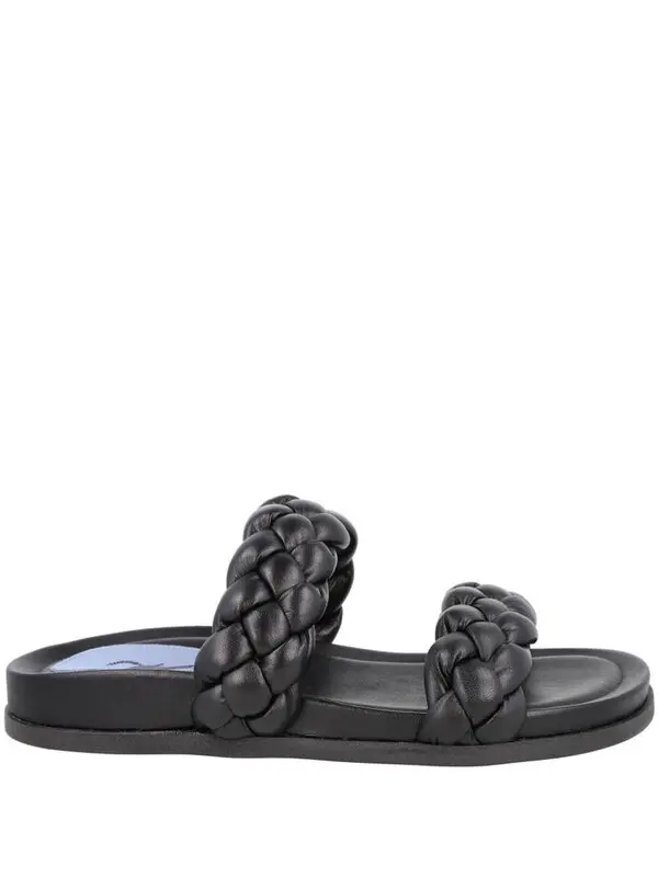 Blue Bird Shoes Braided Leather Slides Black Editorialist