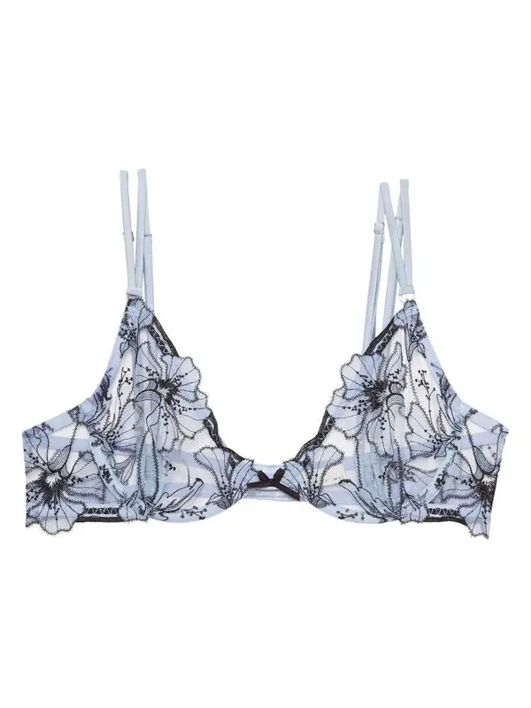 Fleur Du Mal Harper Embroidery Demi Bra - Blue