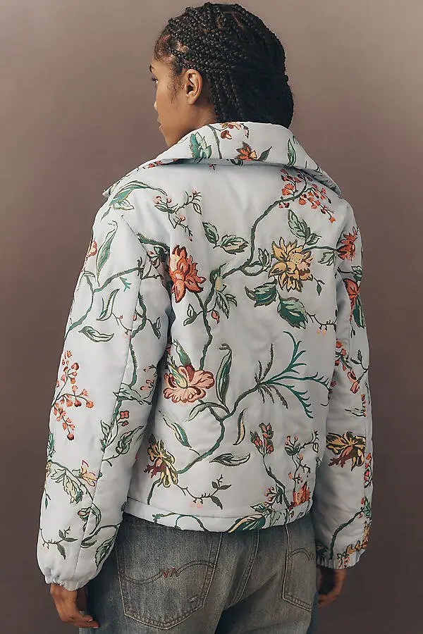 Anthropologie Dahlia Floral Bomber Jacket - Blue Floral