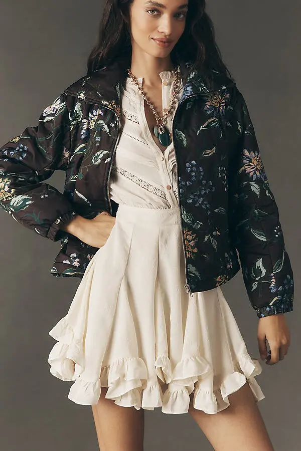 Anthropologie Dahlia Floral Bomber Jacket - Brown Floral