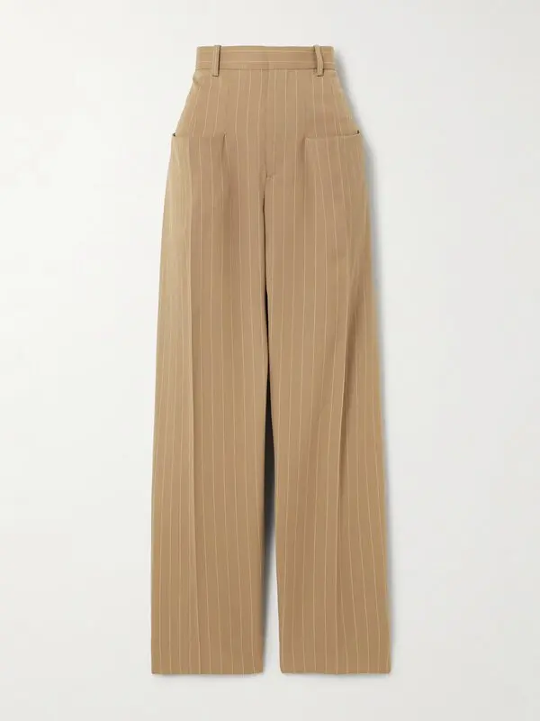 Victoria Beckham Pinstriped Wool Wide-leg Pants - Neutrals