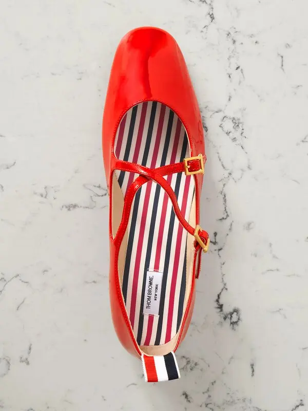 Thom Browne Grosgrain-trimmed Ballet Flats - Red