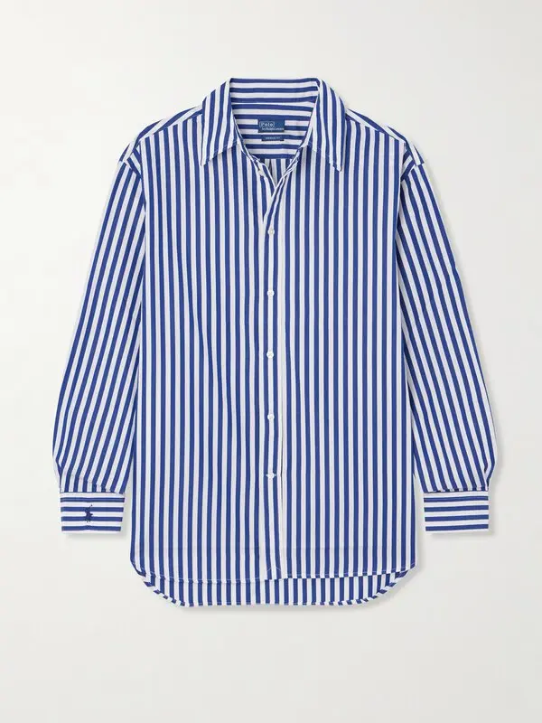 Polo Ralph Lauren Embroidered Striped Cotton-poplin Shirt - Blue
