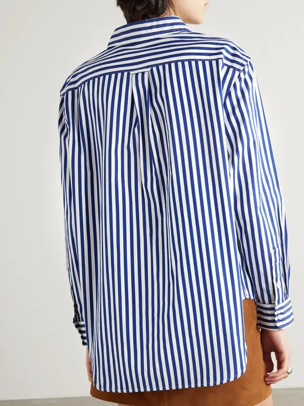 Polo Ralph Lauren Embroidered Striped Cotton-poplin Shirt - Blue