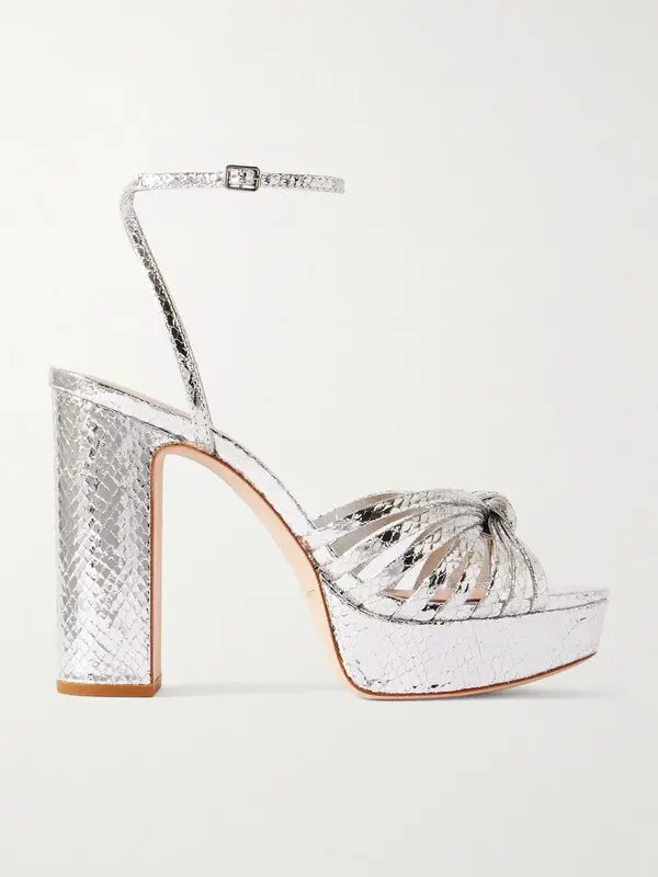 LOEFFLER RANDALL Rivka Knotted Metallic Platform Sandals - Silver