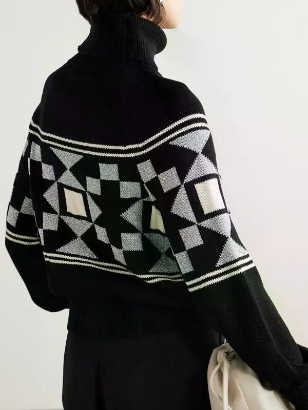 HIGH SPORT Lara Intarsia-knit Metallic Cotton-blend Turtleneck Sweater