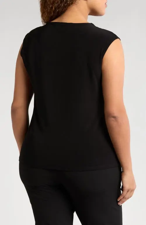 KASPER Cap Sleeve Criss-cross Top - Black