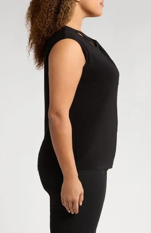 KASPER Cap Sleeve Criss-cross Top - Black