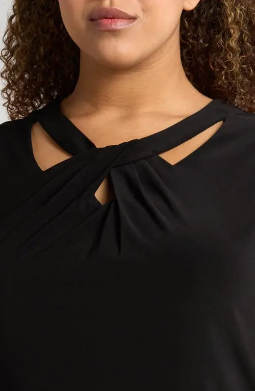 KASPER Cap Sleeve Criss-cross Top - Black