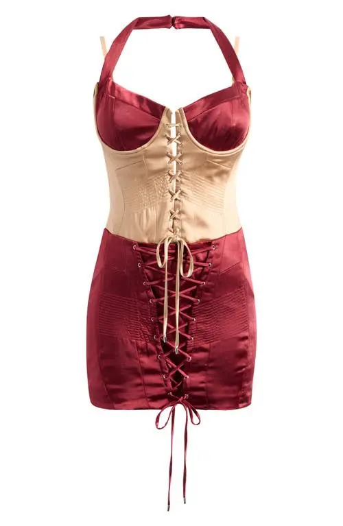 lace up corset mini dress Blue Ribbon Eyelet Corset Mini Dress