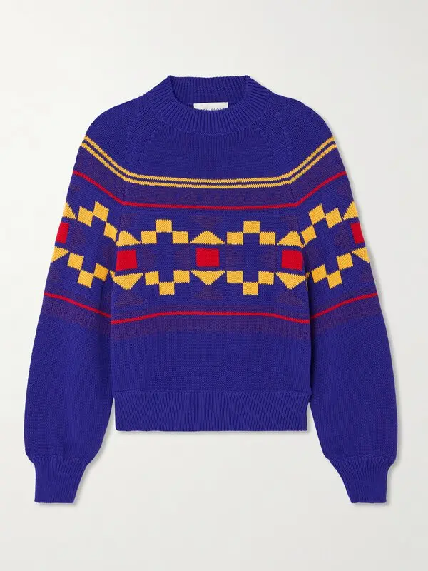 HIGH SPORT Lara Intarsia-knit Cotton-blend Sweater - Blue