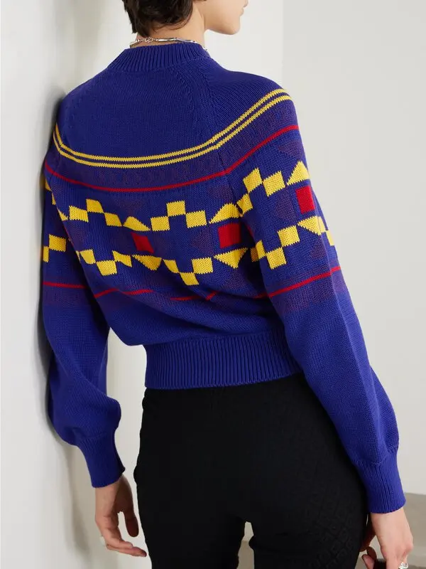 HIGH SPORT Lara Intarsia-knit Cotton-blend Sweater - Blue