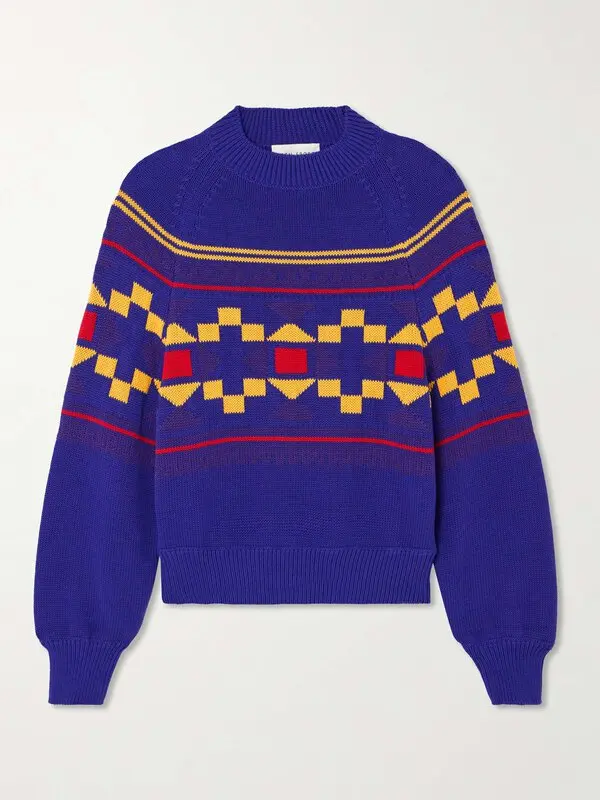 HIGH SPORT Lara Intarsia-knit Cotton-blend Sweater - Blue
