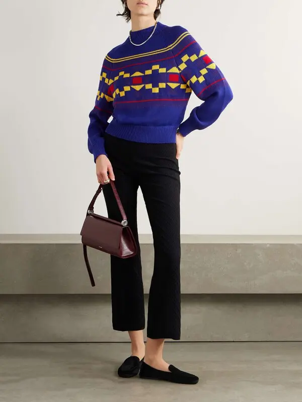 HIGH SPORT Lara Intarsia-knit Cotton-blend Sweater - Blue