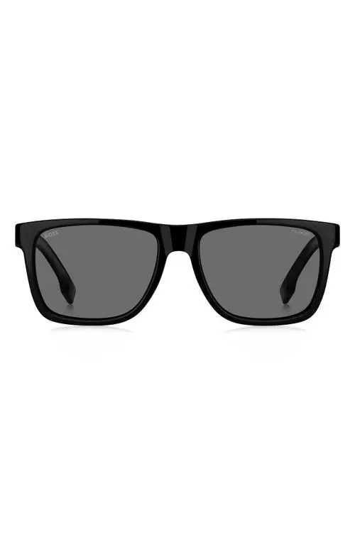 BOSS 57mm Polarized Square Sunglasses - Black/ Grey Polar