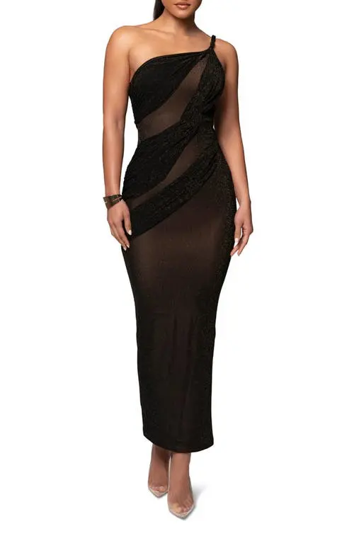 JLUXLABEL Alari One-shoulder Mesh Gown - Black