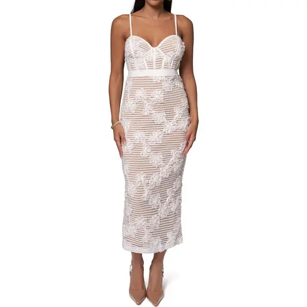 Jluxlabel Angelic Crochet Lace Midi Cocktail Dress - White | Editorialist
