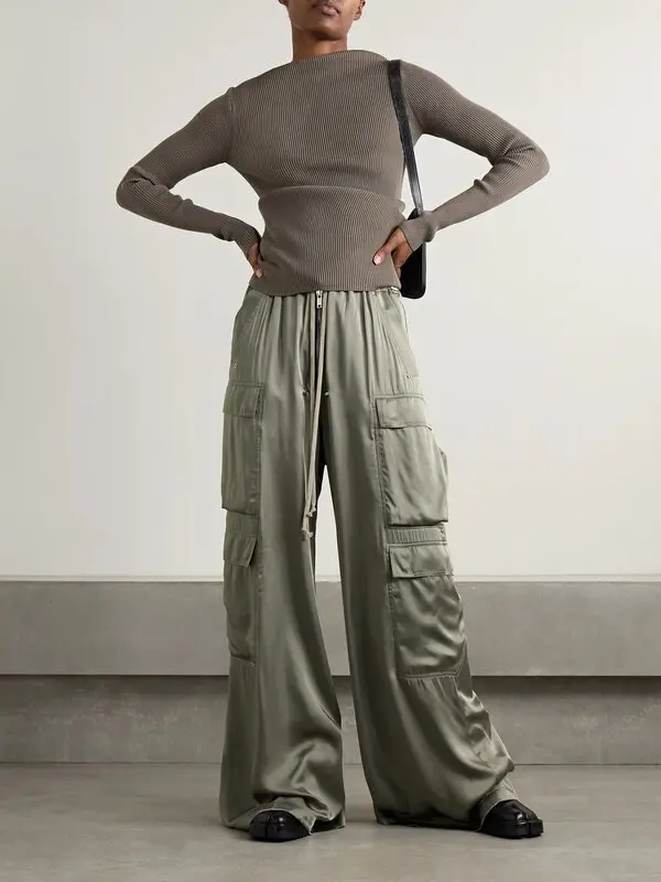 Rick Owens Satin Wide-leg Cargo Pants