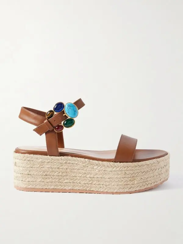 GIANVITO ROSSI 40 Embellished Leather Espadrille Sandals
