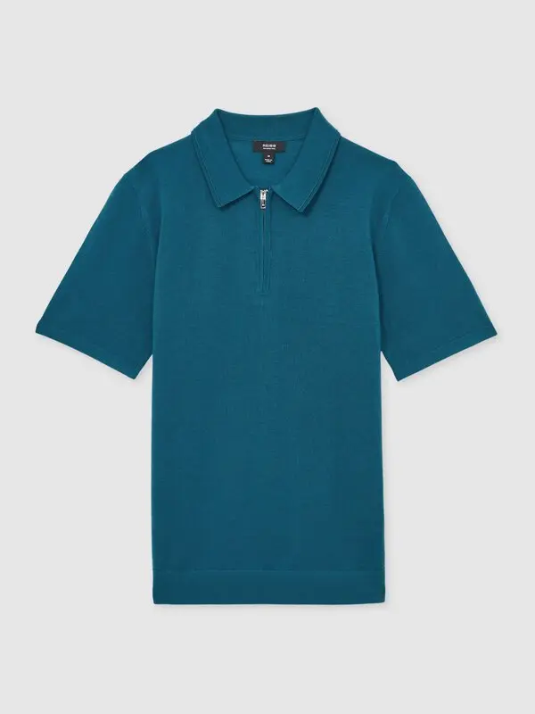 REISS Maxwell Wool Half-zip Polo Shirt - Deep Teal Blue