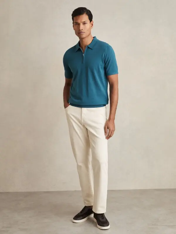 REISS Maxwell Wool Half-zip Polo Shirt - Deep Teal Blue