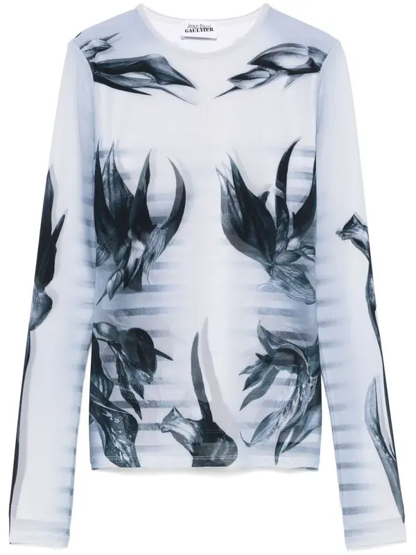 Jean Paul Gaultier Flower Body Morphing Marinière T-shirt - White