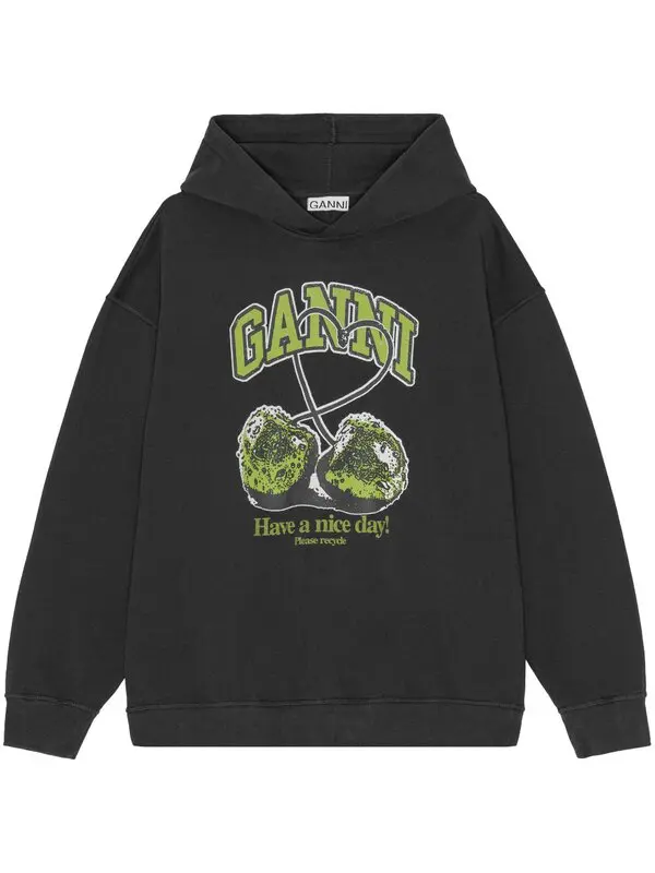 GANNI Printed Hoodie - Black