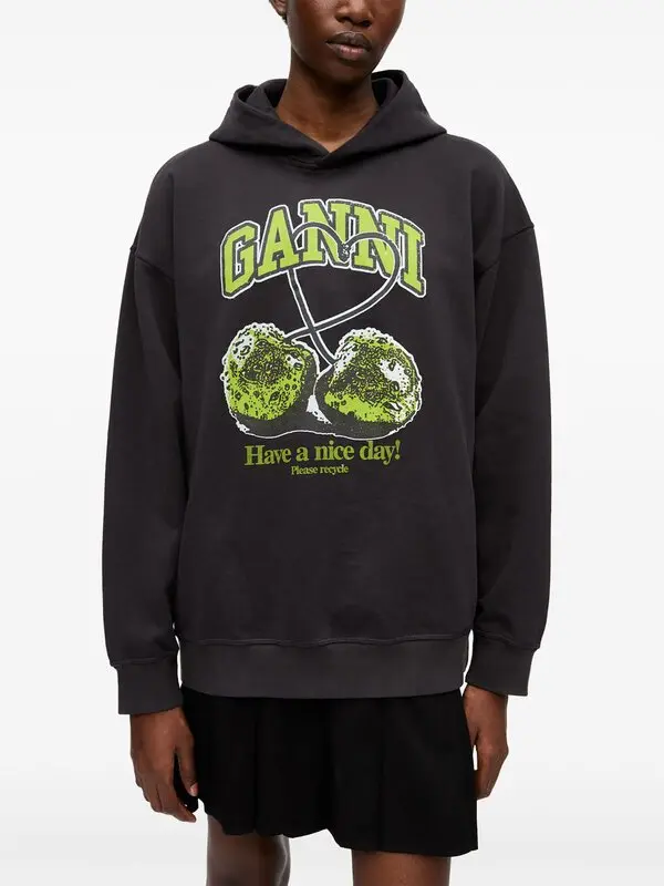 GANNI Printed Hoodie - Black