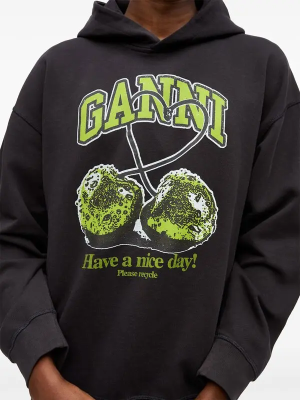 GANNI Printed Hoodie - Black