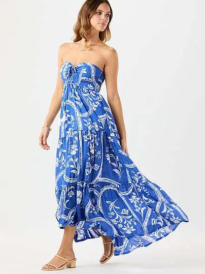 summery maxi dress Noosa Green Leaf-Print Chiffon Summer Maxi Dress Green / S