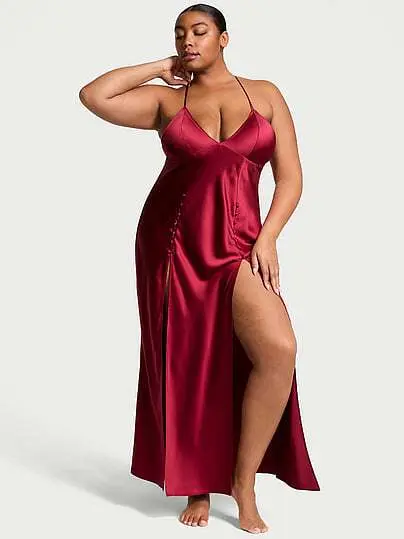 fitted lace wedding dress Red Satin Plunge-V neck Homecoming Dress main image 1