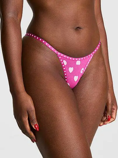 Pink Logo Cotton Micro Thong Panty - Print