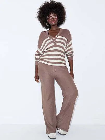 Pink Cambridge Knit Beach Pants - Brown
