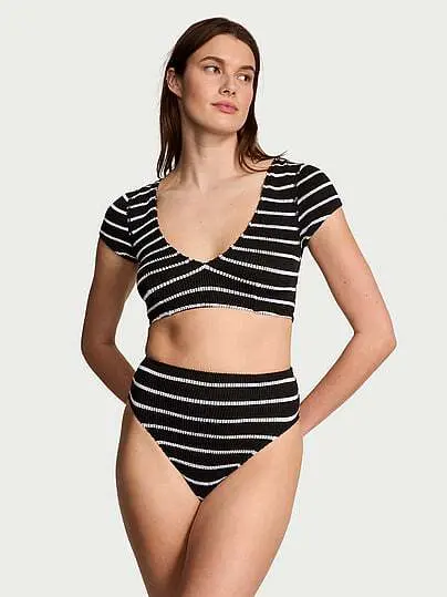 Victoria's Secret Swim Crinkle Short-sleeve Bikini Top - Print