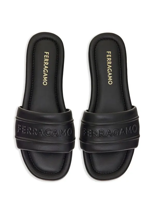 Salvatore Ferragamo Black Logo-Embossed Slide Soles Salvatore Ferragamo Black Gancini Slides – ICETIME LUXE main image 2