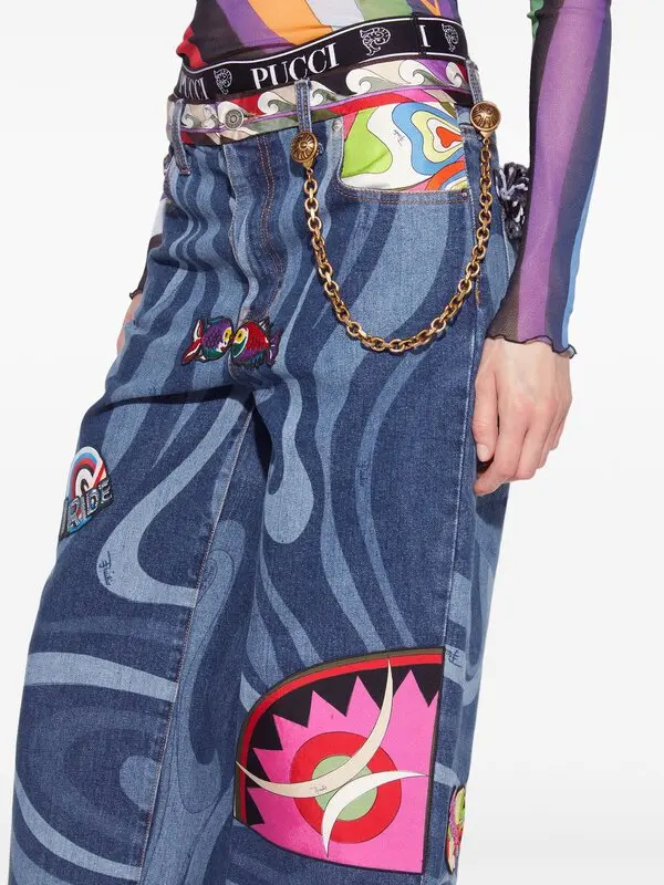 Emilio Pucci Marmo-print Embellished Jeans