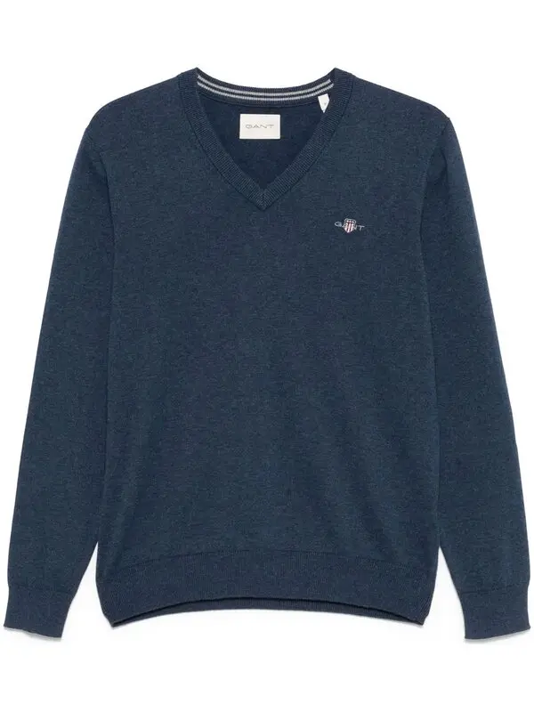 Gant Cotton V-neck Sweater - Blue