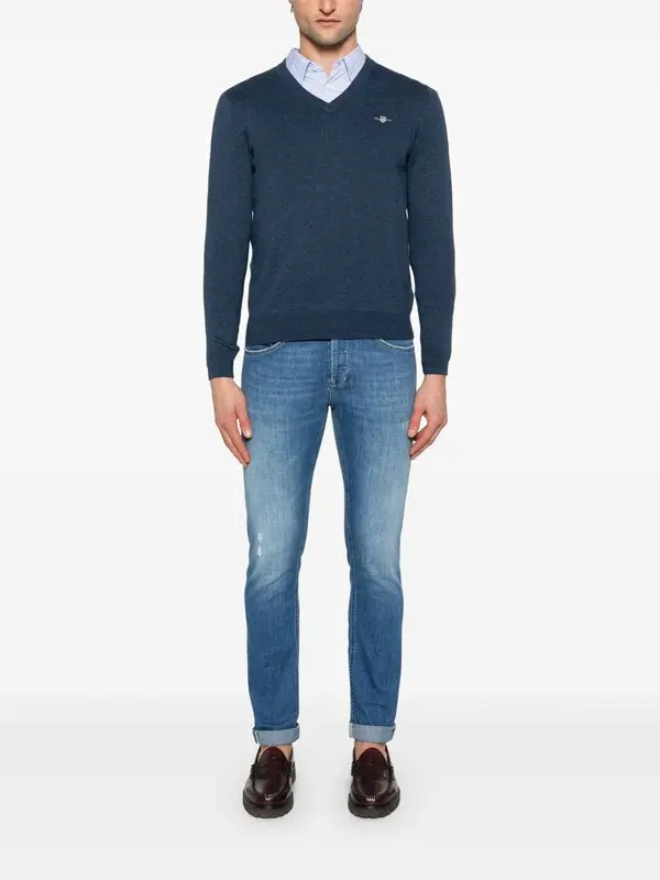 Gant Cotton V-neck Sweater - Blue