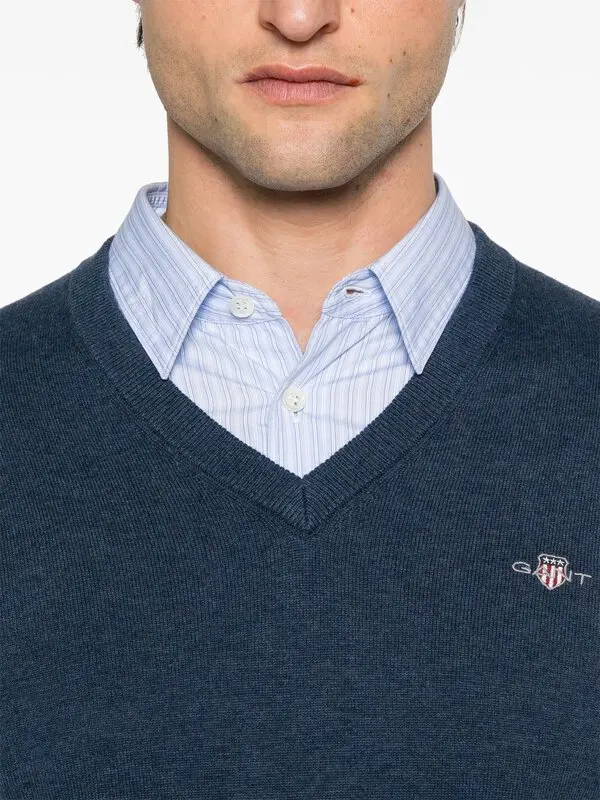 Gant Cotton V-neck Sweater - Blue